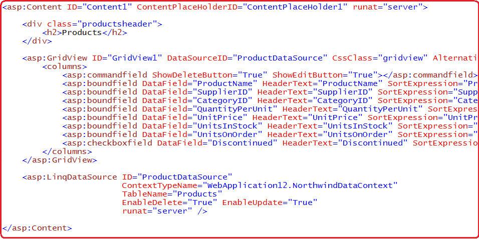 Scottgus Blog Linq To Sql Part 5 Binding Ui Using The Asplinqdatasource Control