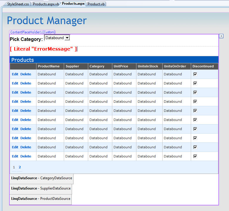 Scottgus Blog Linq To Sql Part 5 Binding Ui Using The Asplinqdatasource Control
