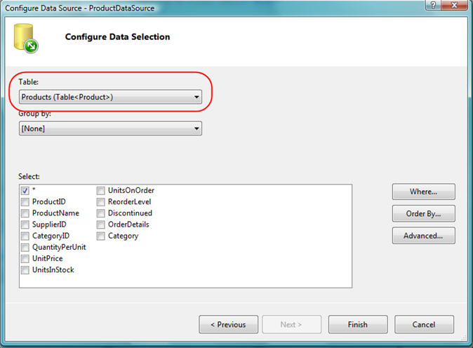Scottgus Blog Linq To Sql Part 5 Binding Ui Using The Asplinqdatasource Control